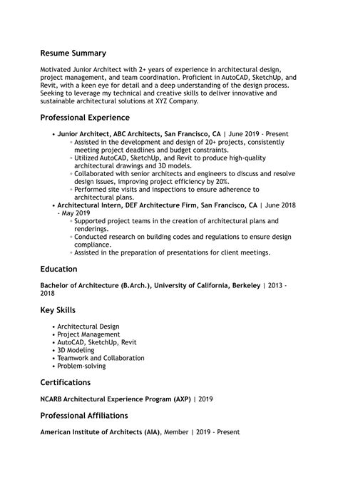 Architect Resume Examples And Templates 2025 Resume Buildr