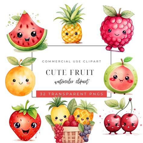 Cute Fruits Clipart Cute Food High Quality Pngs Watercolor Cute