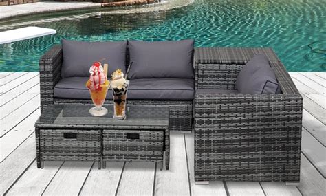 Up To 38 Off Outsunny Four Piece Rattan Effect Outdoor Furniture Set