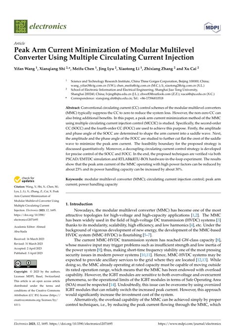 Pdf Peak Arm Current Minimization Of Modular Multilevel Converter Using Multiple Circulating