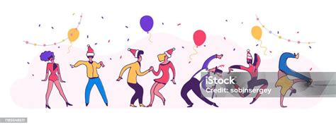 새해 파티 댄스 크리스마스와 새해 기업 파티에서 행복한 비즈니스 사람들 행복한 남자와 여자는 춤과 재미 2019년에 대한 스톡 벡터 아트 및 기타 이미지 Istock