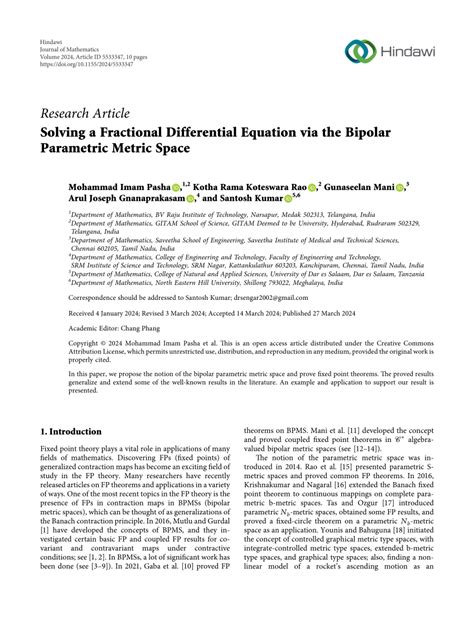 Pdf Solving A Fractional Differential Equation Via The Bipolar Parametric Metric Space