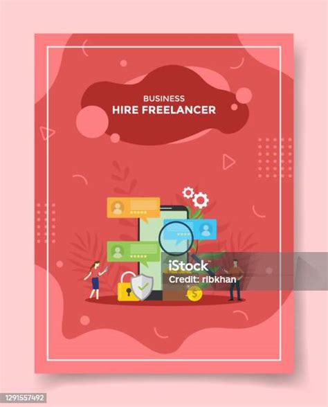 스마트 폰 Lupe 돋보기 주변의 프리랜서 사람들을 고용 배너 전단지 책 표지 액체 모양 스타일의 잡지의 템플릿 프로필 후보 자물쇠 방패 지갑 돈 동전을 찾을 수 가리기에