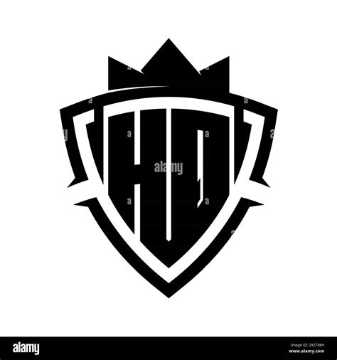 Hq Letter Bold Monogram With Triangle Curve Shield Shape With Crown