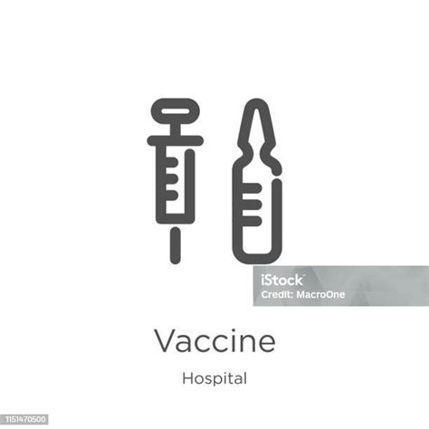 병원 수집에서 백신 아이콘 벡터입니다 얇은 라인 백신 개요 아이콘 벡터 일러스트 레이 션입니다 웹 사이트 디자인 및 모바일 앱