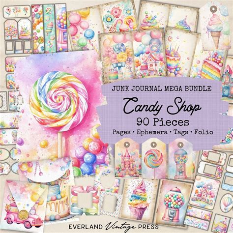 Candy Shop Junk Journal Rainbow Junk Journal Papers Pastel Pink And Blue Junk Journal 6