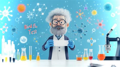 Cartoon Scientist Conducts Research On Bird Flu Testing In A Colorful Cartoon Scientist Conducts Research On Bird Flu Testing In A Colorful