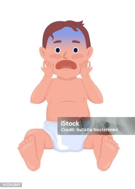 무서워하는 아기 소년 찡그린 세미 플랫 컬러 벡터 캐릭터 2차 도형에 대한 스톡 벡터 아트 및 기타 이미지 2차 도형