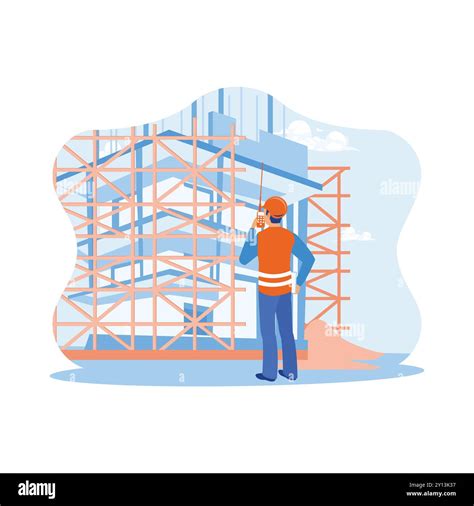 Architect Engineer Working On Construction Site Architects Wear Safety Helmets And Communicate