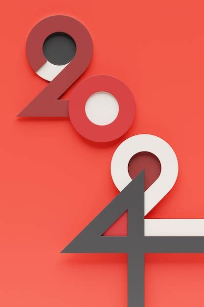 비즈니스 디자인 브로셔 카드 배너 엽서 3d 일러스트레이션을 위한 전단지 포스터 표지판을 위한 새해 축하 공과 빨간색 배경에 3d 숫자가 있는 2024 서예 프리미엄 사진