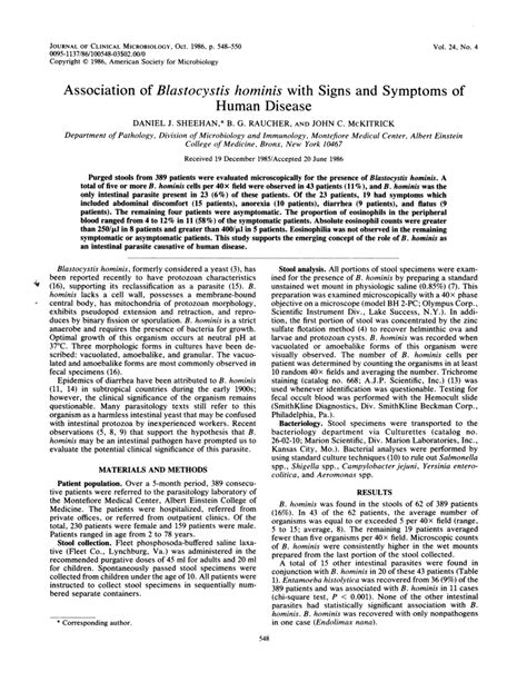 Pdf Association Of Blastocystis Hominis With Signs And Symptoms Of