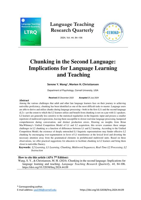 Pdf Chunking In The Second Language Implications For Language Learning And Teaching