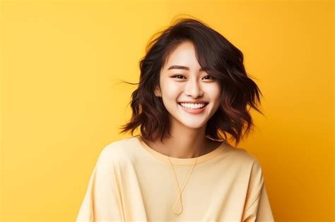 Premium Photo Beautiful And Expressive Asian Girl In Isolated Plain