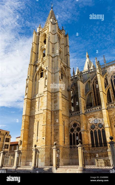 The Iconic Clock Tower Of León Cathedral Known As The Pulchra Leonina