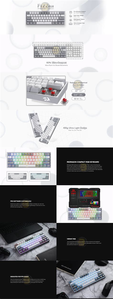 Redragon K617 FIZZ 60 Wired RGB Gaming Keyboard 61 Keys Compact ...