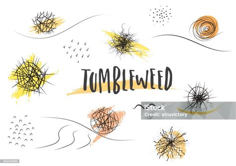 Vector Set Of Handdrawn Black Tumbleweed Silhouettes Of Different Types