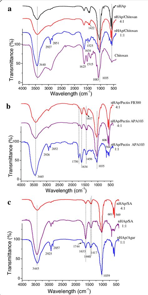ftir spectra of samples of nhap ps composites a nhap chitosan b