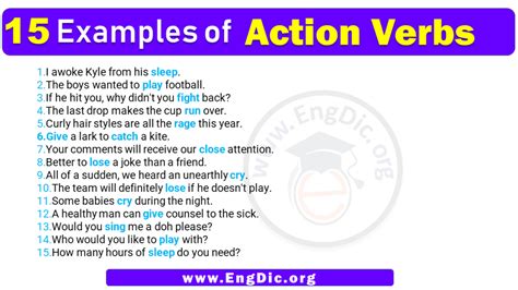 Examples Of Action Verbs With Sentences In English EngDic