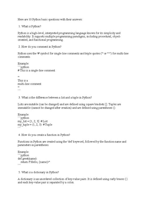 Basic 10 Python Questions Here Are 10 Python Basic Questions With Their Answers 1 What Is