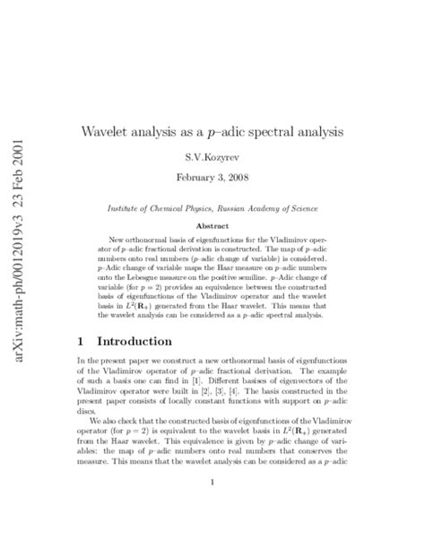 Pdf Wavelet Theory As P Adic Spectral Analysis