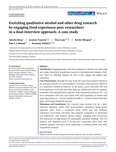 Pdf Enriching Qualitative Alcohol And Other Drug Research By Engaging Lived Experience Peer