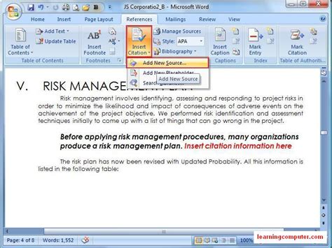 Microsoft Word 2007 Reference Tab Softknowledges Blog