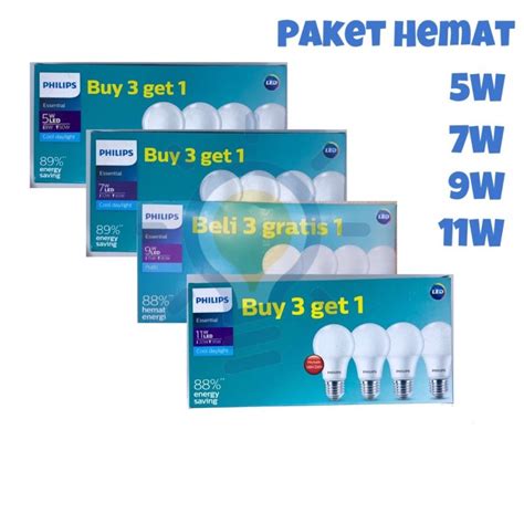 Jual PAKET LAMPU LED PHILIPS 5watt 7watt 9watt 11watt BELI 3 GRATIS 1 GARANSI 1 TAHUN Shopee