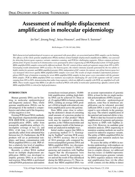 Pdf Assessment Of Multiple Displacement Amplification In Molecular Epidemiology