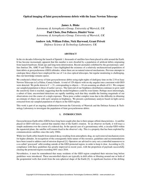 Pdf Optical Imaging Of Faint Geosynchronous Debris With The Isaac Newton Telescope