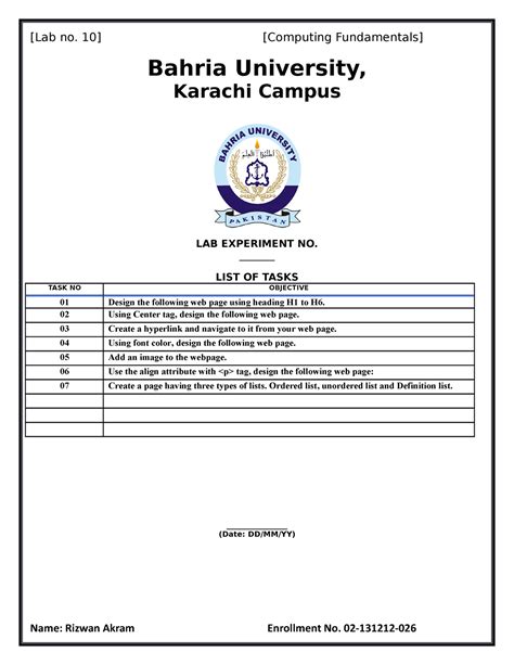 Cf Task 10 Asdada Lab No 10 Computing Fundamentals Bahria