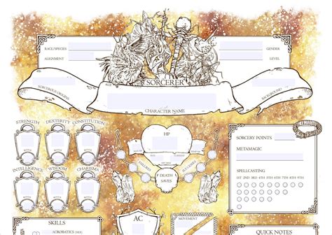 Fillable Dandd 5e Sorcerer Character Sheets Etsy