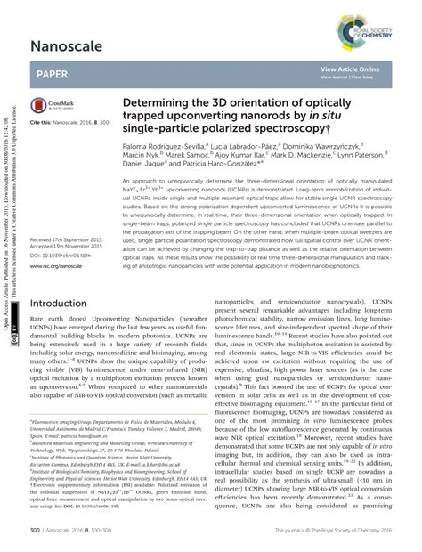 Pdf Determining The 3d Orientation Of Optically Trapped Upconverting Nanorods By In Situ