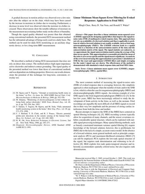 Pdf Linear Minimum Mean Square Error Filtering For Evoked Responses Application To Fetal Meg