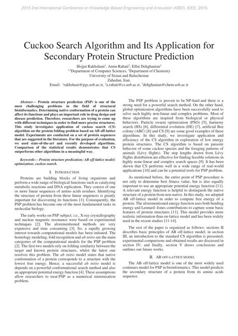 Pdf Cuckoo Search Algorithm And Its Application For Secondary Protein