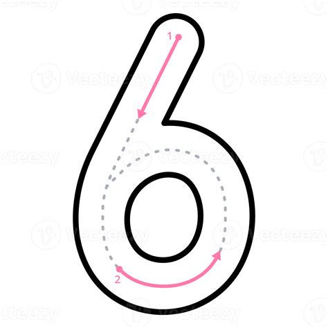 How To Write Number 6 With Tracing Guide 20047413 Png