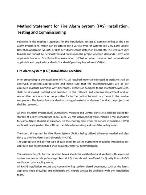 Method Statement For Fire Alarm System Installation Pdf