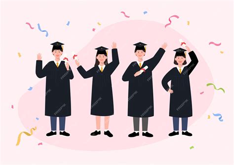졸업 가운에 학생의 벡터 일러스트 레이 션 프리미엄 벡터