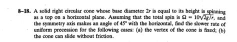 Solved 8 18 A Solid Right Circular Cone Whose Base Diameter Chegg Com