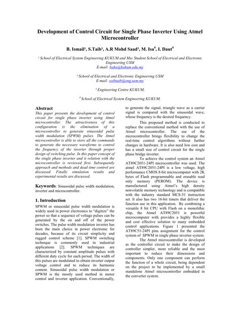 Pdf Development Of Control Circuit For Single Phase Inverter Using
