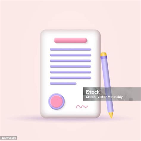 3d 문서 아이콘입니다 서명 스탬프 및 연필로 계약하거나 종이를 계약합니다 비즈니스 양식 개념 벡터 그림입니다 3차원 형태에 대한 스톡 벡터 아트 및 기타 이미지 Istock