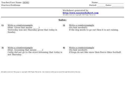 Write The Counterexample Worksheet For 8th 11th Grade Lesson Planet