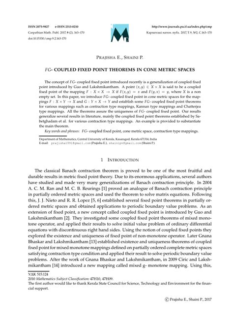 Pdf Fg Coupled Fixed Point Theorems In Cone Metric Spaces