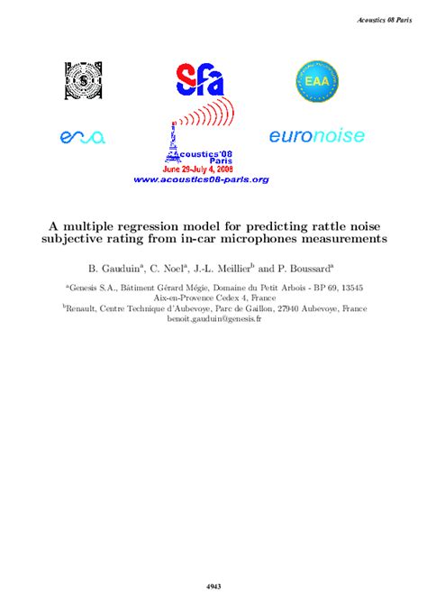 Pdf A Multiple Regression Model For Predicting Rattle Noise Subjective Rating From In Car