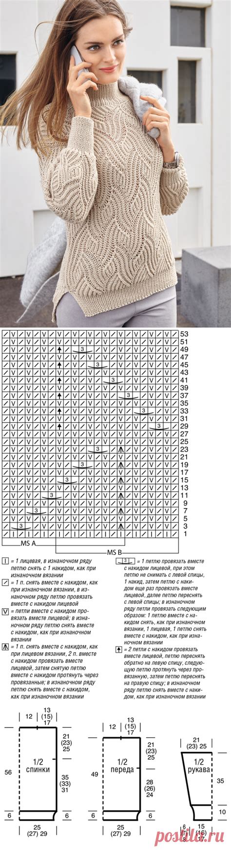 Свитер с рельефным волнообразным узором схема вязания спицами Вяже Вяжу спицами Постила