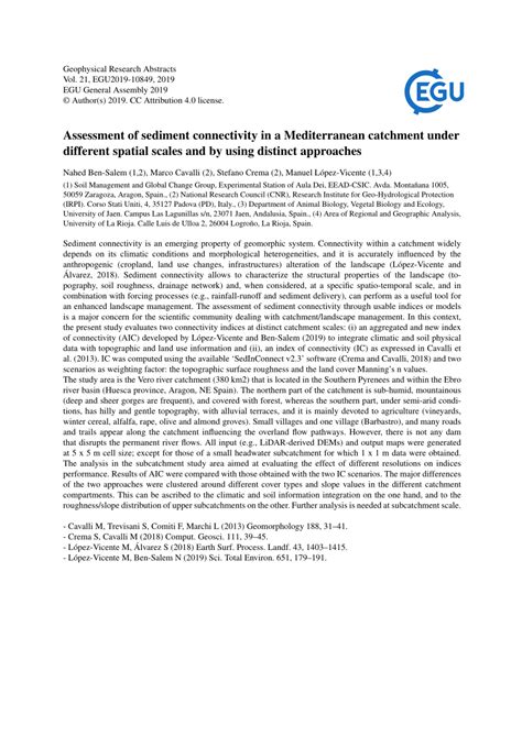Pdf Assessment Of Sediment Connectivity In A Mediterranean Catchment Under Different Spatial