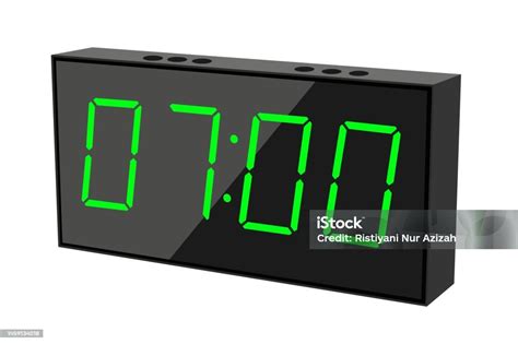 Vector Flat Illustration Of A Digital Clock Displaying 0700 Stock