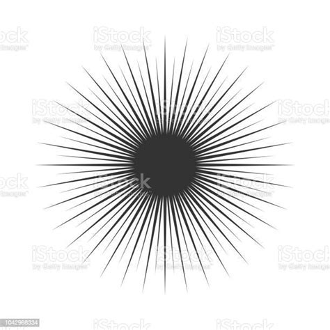 썬 버스트 스타 버스트 선샤인 블랙 아이콘 얇은 빔 라인의 중심에서 발산 벡터 일러스트입니다 로고 표지판 디자인 요소입니다 0명에 대한 스톡 벡터 아트 및 기타 이미지