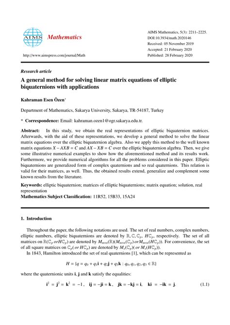 Pdf A General Method For Solving Linear Matrix Equations Of Elliptic