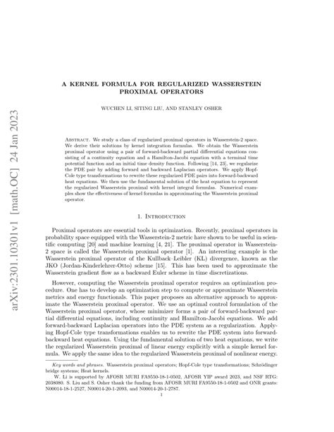 Pdf A Kernel Formula For Regularized Wasserstein Proximal Operators