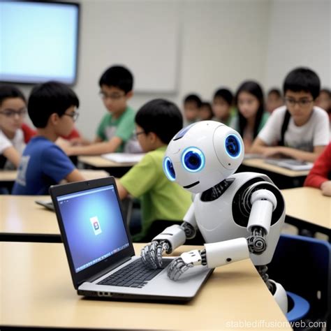 Animated Robot With Laptop In Classroom Stable Diffusion Online Animated Robot With Laptop In Classroom Stable Diffusion Online